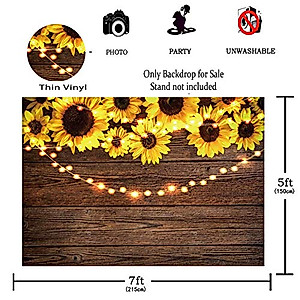 Funnytree 7X5FT Sunflower Wood Texture Backdrops for Photography Rustic Child Baby Shower Birthday Wedding Party Background Banner for Picture Photo Studio Photobooth Decoration