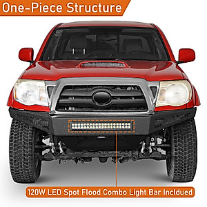 Hooke Road Tacoma Front Bumper & Rear Bumper w/Tire Carrier Combo Compatible with Toyota Tacoma 2005-2011 2nd Gen Pickup Truck (Textured Black Steel)
