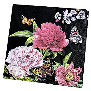 20-ct 13x13 Peony Black Floral Napkins for Decoupage Decorative Napkins for Decoupage Pretty Flower Napkins for Mother's Day Father's Day Beautiful Wedding Cocktail Tea Dinner Lunch Beverage Napkins