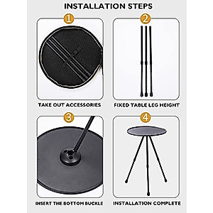 LOOVIU Folding Outdoor Side Tables, Weather Resistant Patio Side Table, Small Round Outdoor End Table for Porch Yard Balcony Deck Lawn, Black,FGP