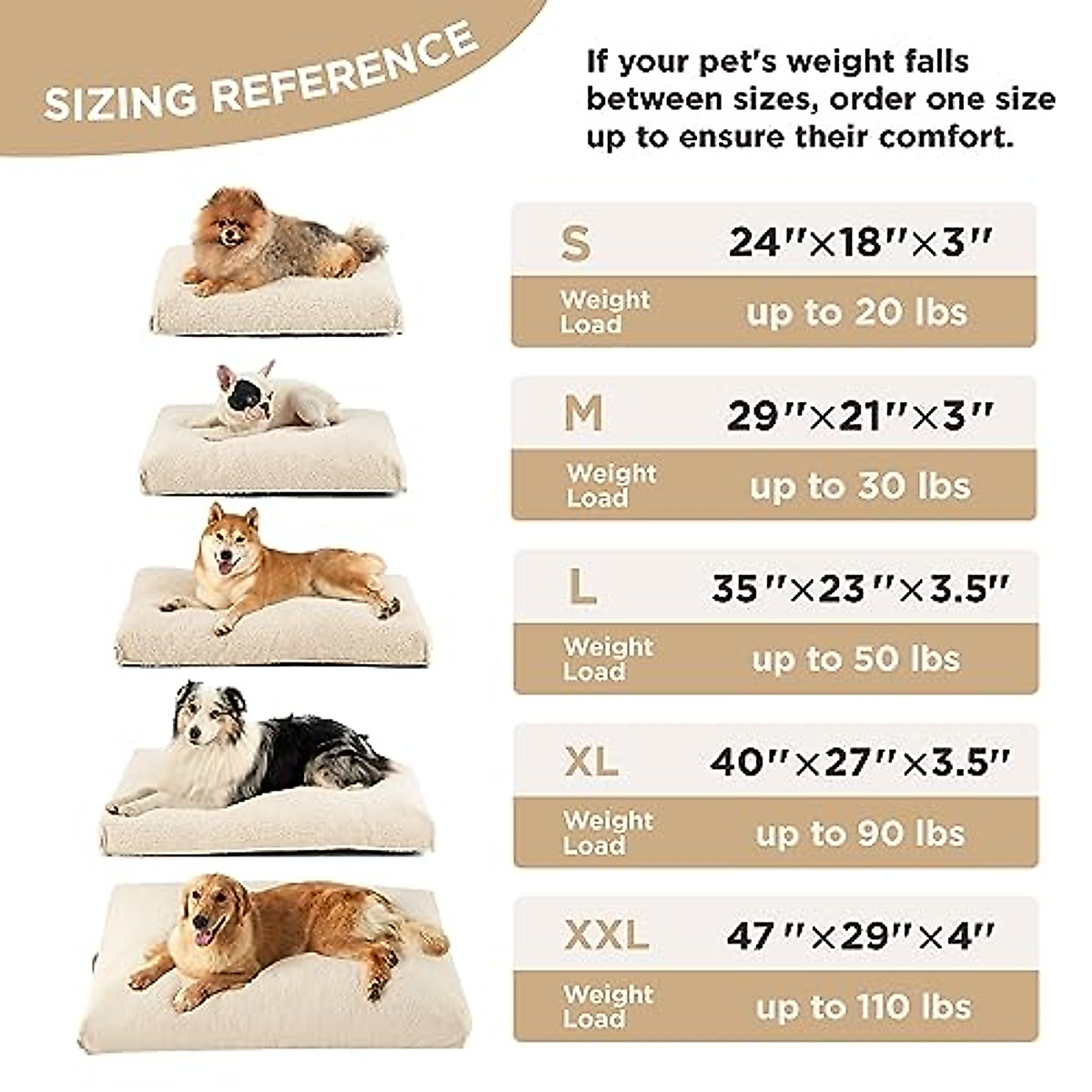Lesure Dog Bed for Crate - Shredded Chopped Foam Dog Mat for Small Dogs, Pet Mattress with Waterproof Washable Faux Linen Cover, Beige