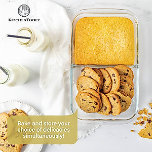 Divided Glass Casserole Baking Dish, Rectangular Bakeware Set 2.3 Qt Each, Oven to Table Clear Glass Lasagna Pan with Divider-2 Pack