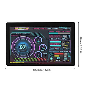 5in Computer Data Monitor, Mini Micro USB AIDA64 PC Temperature Monitor, PC CPU HDD Data Display Screen Sensor Panel Display