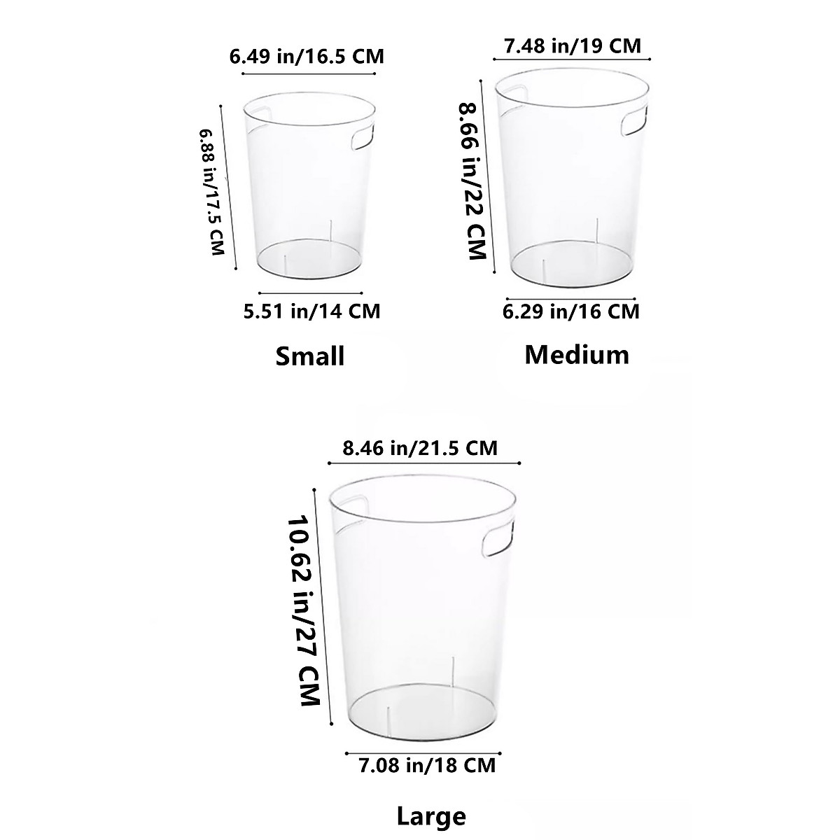 JEIMALEN Transparent Trash can Wastebasket with Handle Plastic Small Cylindrical Garbage Can for Kitchen, Bedroom, Home Office, Craft Room, Dorm Room, Powder Room,Toilet Trash Bin (M)