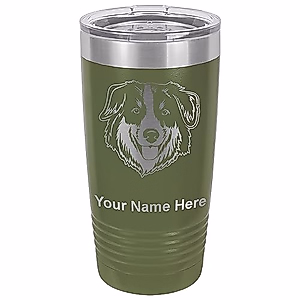 LaserGram 20oz Vacuum Insulated Tumbler Mug, Australian Shepherd, Personalized Engraving Included (Camo Green)