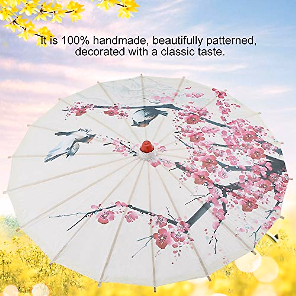 Aufee Oiled Paper Umbrella, 23.6 Inch Handmade Oiled Paper Umbrella Plum Pattern Chinese Art Classical Dance Umbrella for Performance Prop