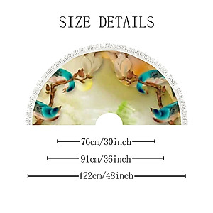 Hapuxt Christmas Tree Skirt 30 Inch Xmas Plush Skirts Decoration Fashion Luxury Flower and Bird Deco Merry Christmas Family Party Holiday Indoor Outdoor Home Decor White Tassel Lace