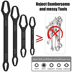 FUYGRCJ 4pcs Self-Tightening Multifunctional Wrench Set, 8-22mm, Chrome Vanadium Steel