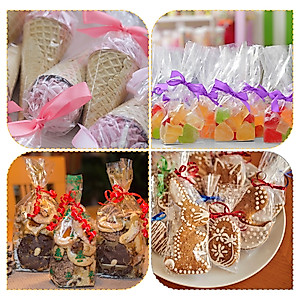 uxcell 200 Pcs Cone Cello Bags, Clear Flat Plastic Cello Treat Bags with Gold/Silver Twist Ties Candy Bags Cookie Bags for Christmas Snacks Candy Cookie Sweet