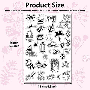 CRASPIRE Summer Beach Clear Rubber Stamps Travel Reusable Silicone Coconut Holiday Transparent Seals Stamp for Journaling Card Making Friends DIY Scrapbooking Photo Frame Album Decor 6.3 x 4.3inch