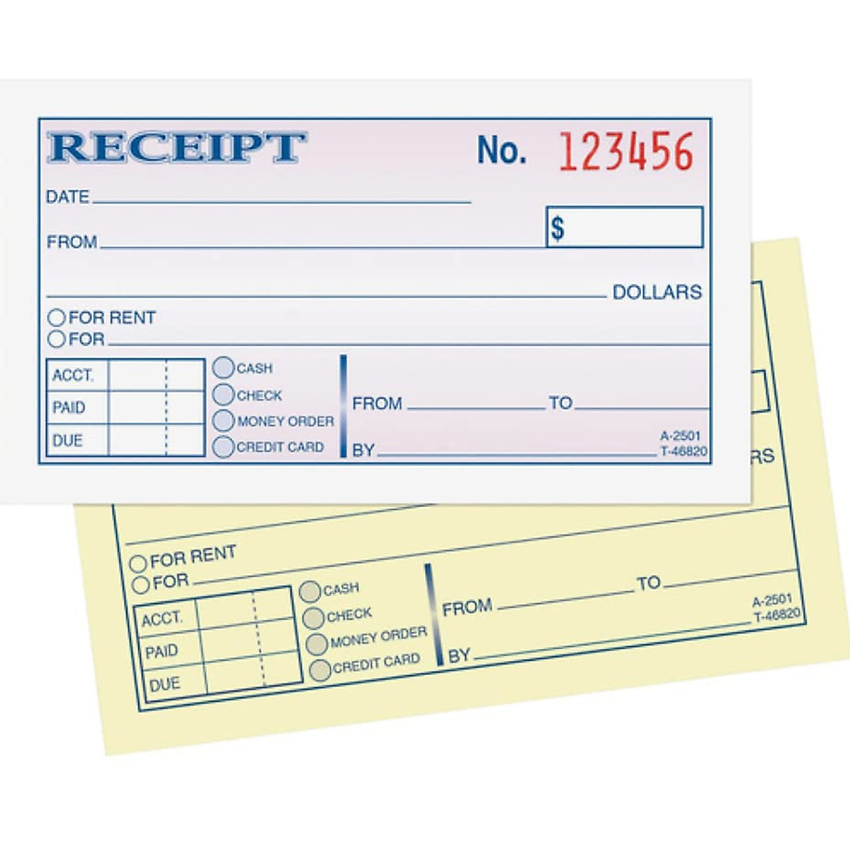 1InTheOffice Money and Rent Receipt, 2-3/4 x 5-3/8 Inches, 2-Parts, Carbonless, White/Canary, 50 Sets per Book (4 Books)