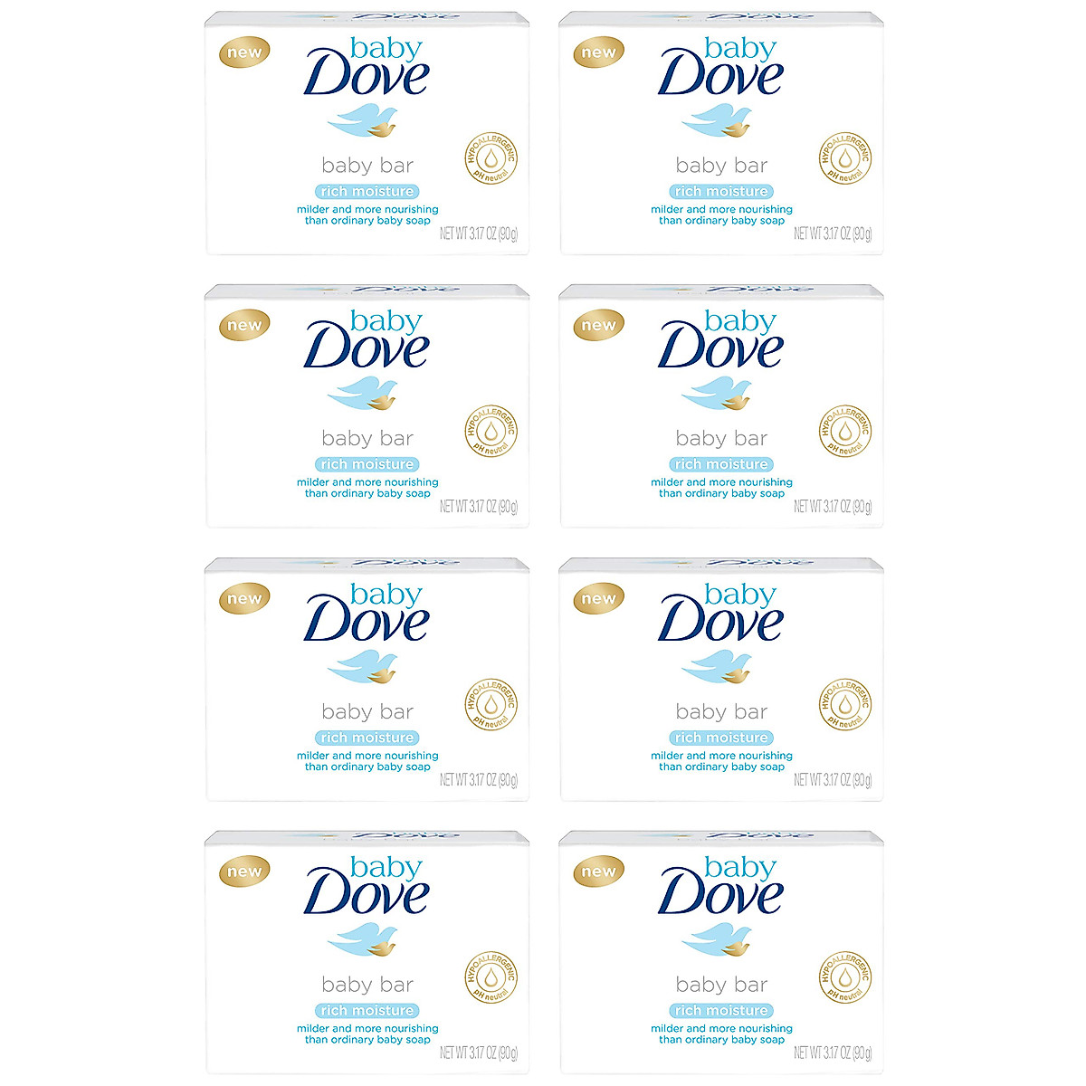 Baby Dove Bar Soap Rich Moisture More Gentle and Nourishing than Ordinary Baby Soap Bars Washes Away Bacteria, 3.17 Ounce (Pack of 8)