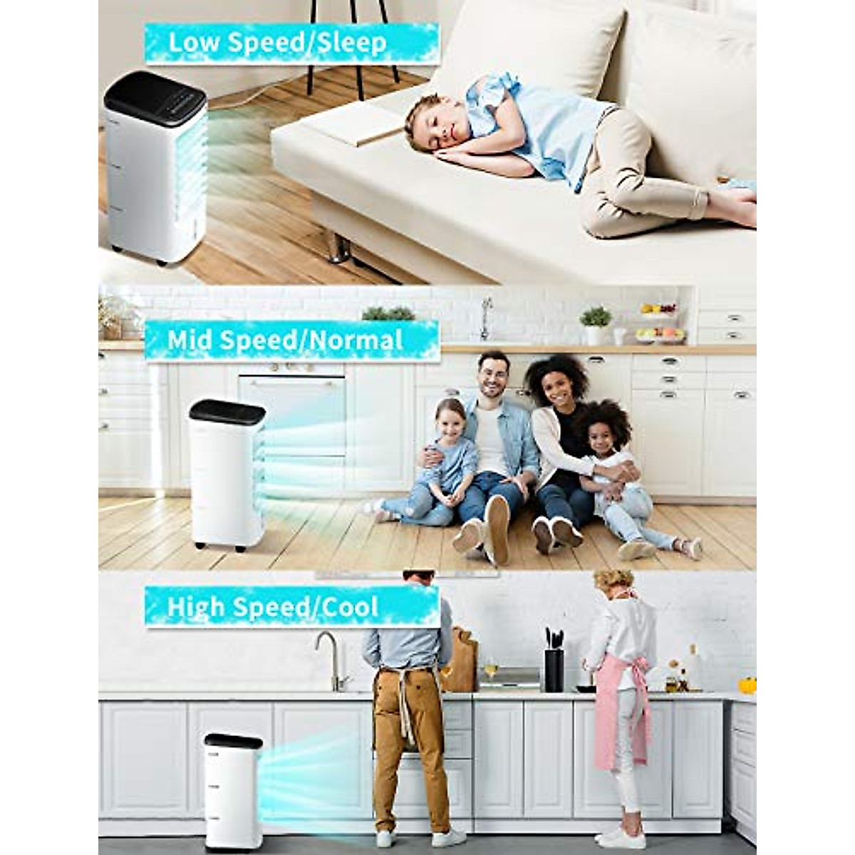 COMFYHOME 3-IN-1 Portable Air Conditioners Windowless, 65° Oscillation Swamp Cooler, 3 Speeds Portable Air Cooler w/Humidifier, Remote & 12 Hours Timer, Evaporative Cooler Cooling Fan for Room Home