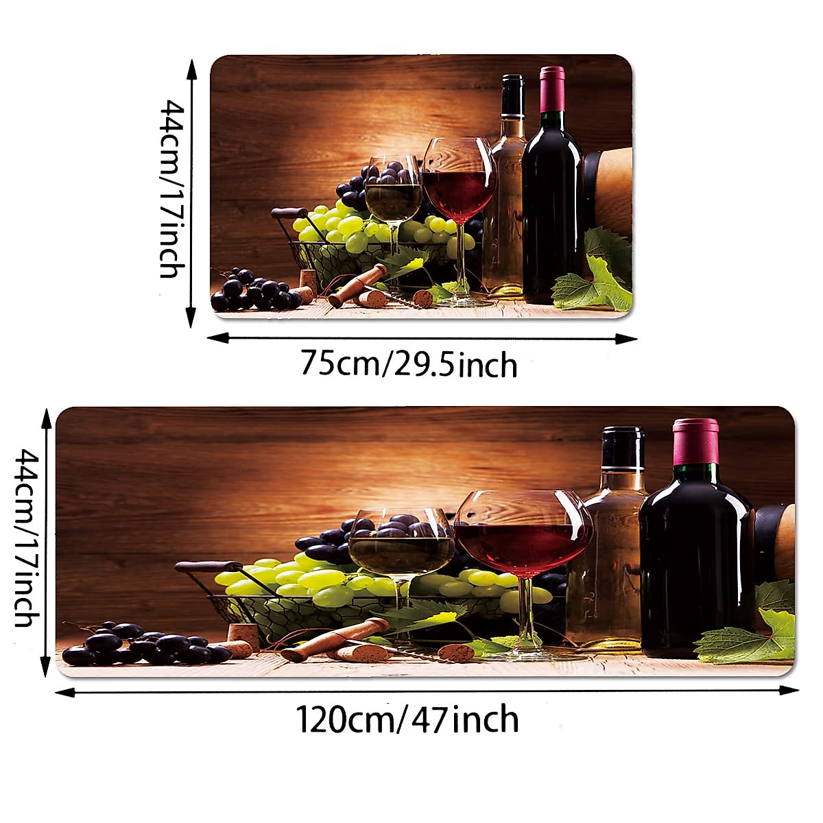 AILUER Red Kitchen Rugs and Mats Set 2 Piece Red Rose Wine Kitchen Decor for Kitchen Non-Slip Kitchen Mats Rugs for Kitchen & Laundry (Red and White Wine, 17.5"x29.5"+17.5"x47")