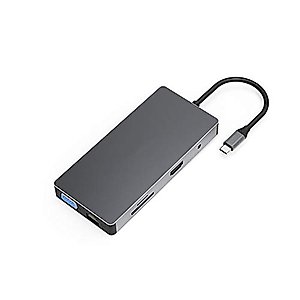 ZPLJ High-Speed Multifunction 10 in 1 USB C Hub with HDMI 4K VGA LAN 3 USB 3.0 Ports 3.5mm Audio PD Charging Support SD/TF Card Type C Adapter Compatible USB Hub Adapter Portable