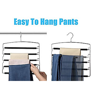 Meetu Pants Hangers 5 Layers Stainless Steel Non-Slip Foam Padded Swing Arm Space Saving Clothes Slack Hangers Closet Storage Organizer for Pants Jeans Trousers Skirts Scarf Ties Towels (4 Pack)