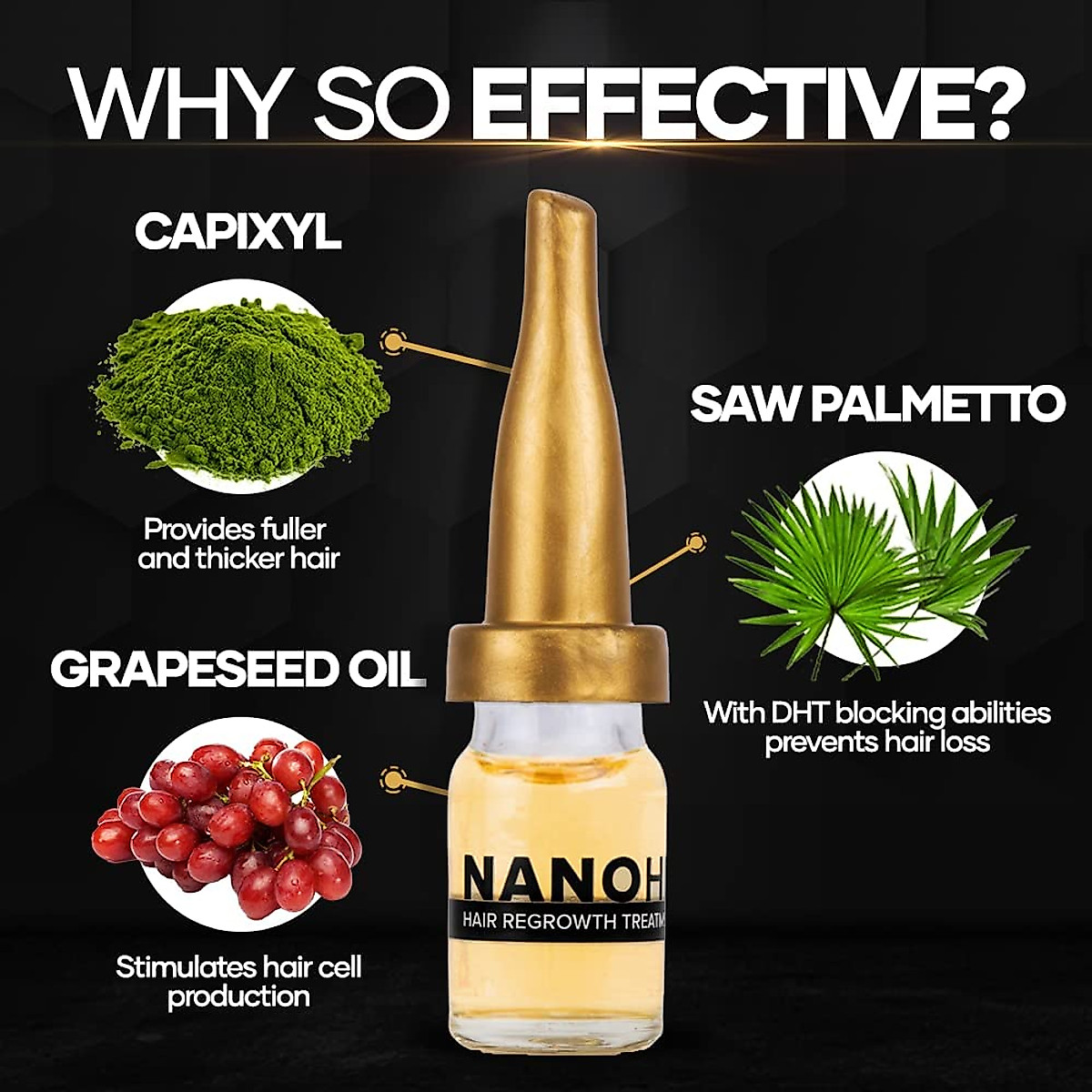 NanoHair by Bubbly Multi Effect Hair Strengthening Serum, Root Activator Hair Treatment Oil Serum To Make Your Hair Look Stronger, Longer and Healthier, 0.17 Fl Oz/5 mL x 10 pcs