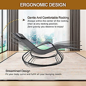 WeCooper Zero Gravity Rocking Chair, Patio Chaise for Indoor and Outdoor, Wavy Lounge Chair for Yard and Patio, Removable Headrest, Black and Silver, Twin Pack