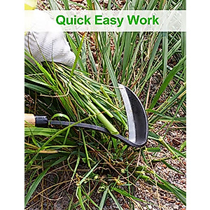 Japanese Weeding Sickle Hoe, 17" Gardening Hand Weeder Nejiri Kama Blade Tool Digging and Cutting Weed Remover, High-Carbon Steel One-Piece Molding with Hard Wood Handle, Very Sharp Edge Quick Work