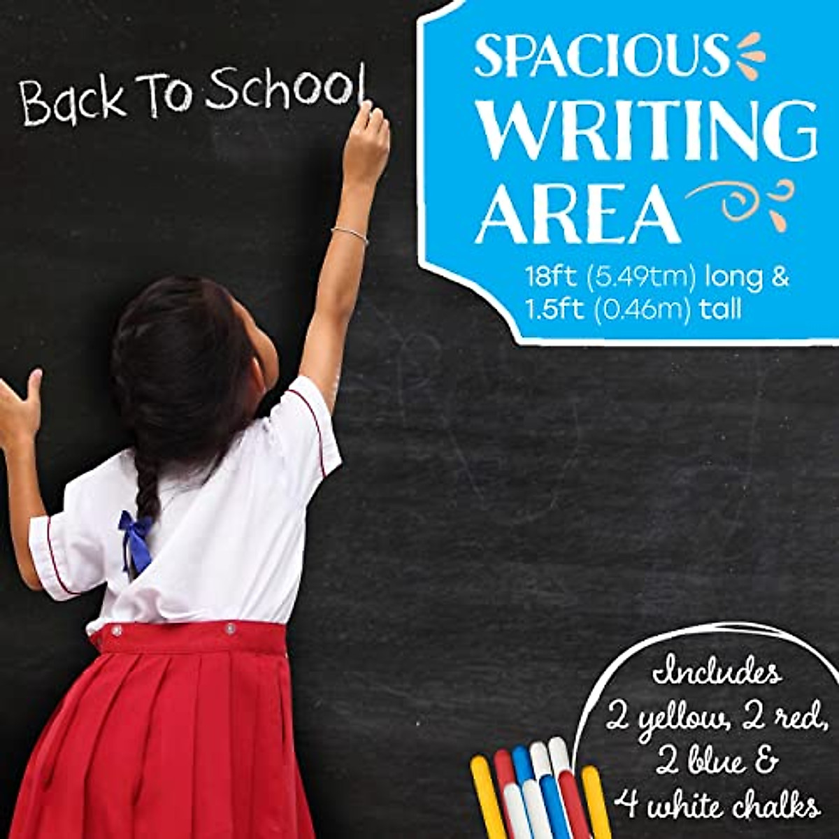 MMFB Black Board Sticker Dry Erase, Chalkboard Wallpaper Stick and Peel Adhesive Roll with 10 Chalks for Wall, Tables, Schools, Home (17.8" X 216.5", 1 Pack)