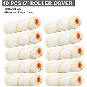 Great Andrew 10 Pack 6 Inch Paint Rollers for All Paints, 1/2" Nap Acrylic Paint Roller Covers, Paint Roller Set for Painting Walls House, 6" Paint Roller Refills