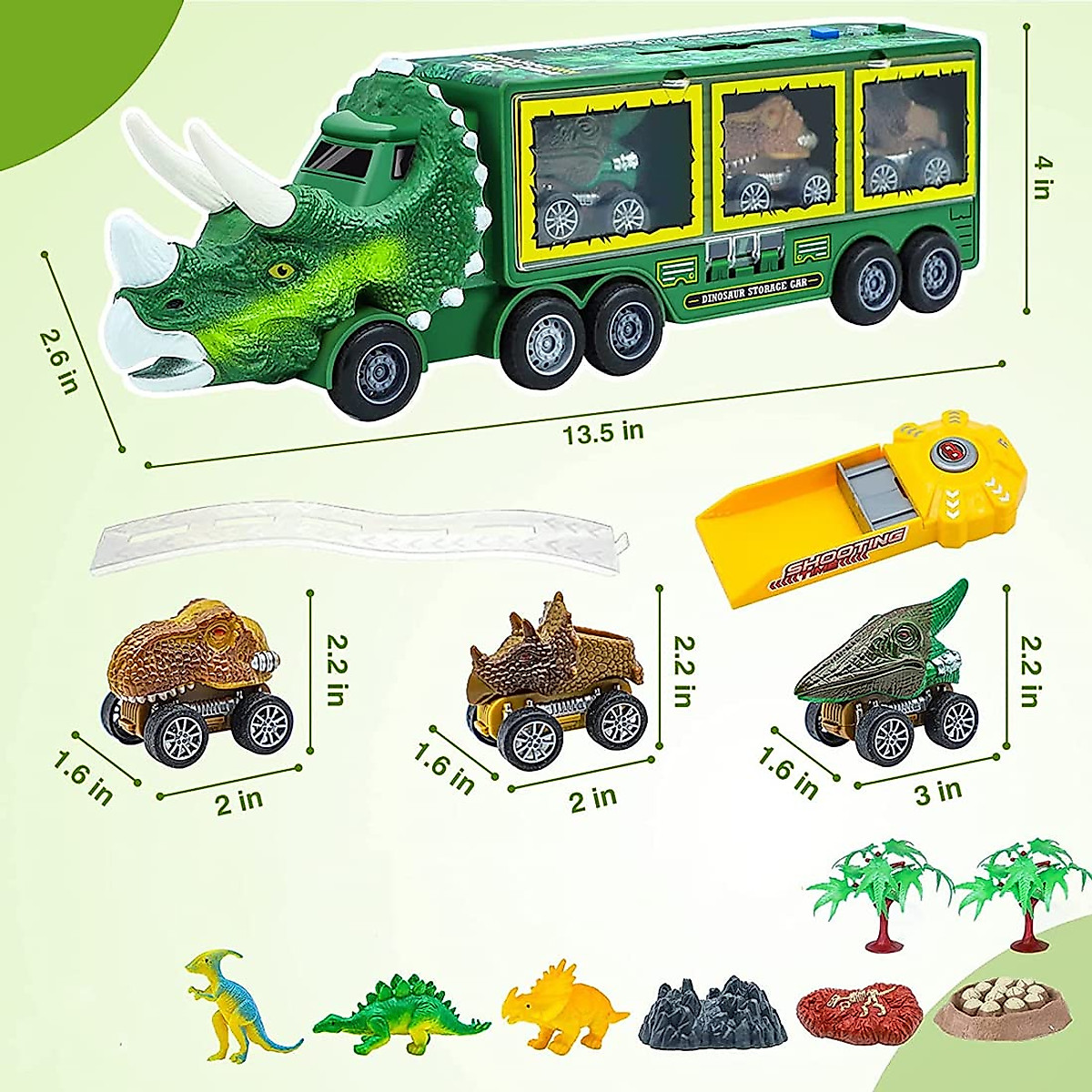 Dinosaur Toys for 3+ Year olds, Dinosaur Toy Truck for Kids 3-7 with Flashing Lights, Music, 13 in 1 Dinosaur Toys for Kids, 3 Pull Back Dinosaur Cars, 3 Dinosaur Toys and 1 Dinosaur Carrier Truck