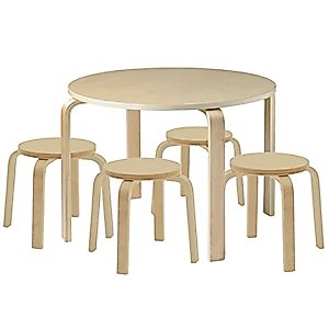 ECR4Kids Bentwood Round Table and Stool Set, Children's Furniture, Natural, 5-Piece