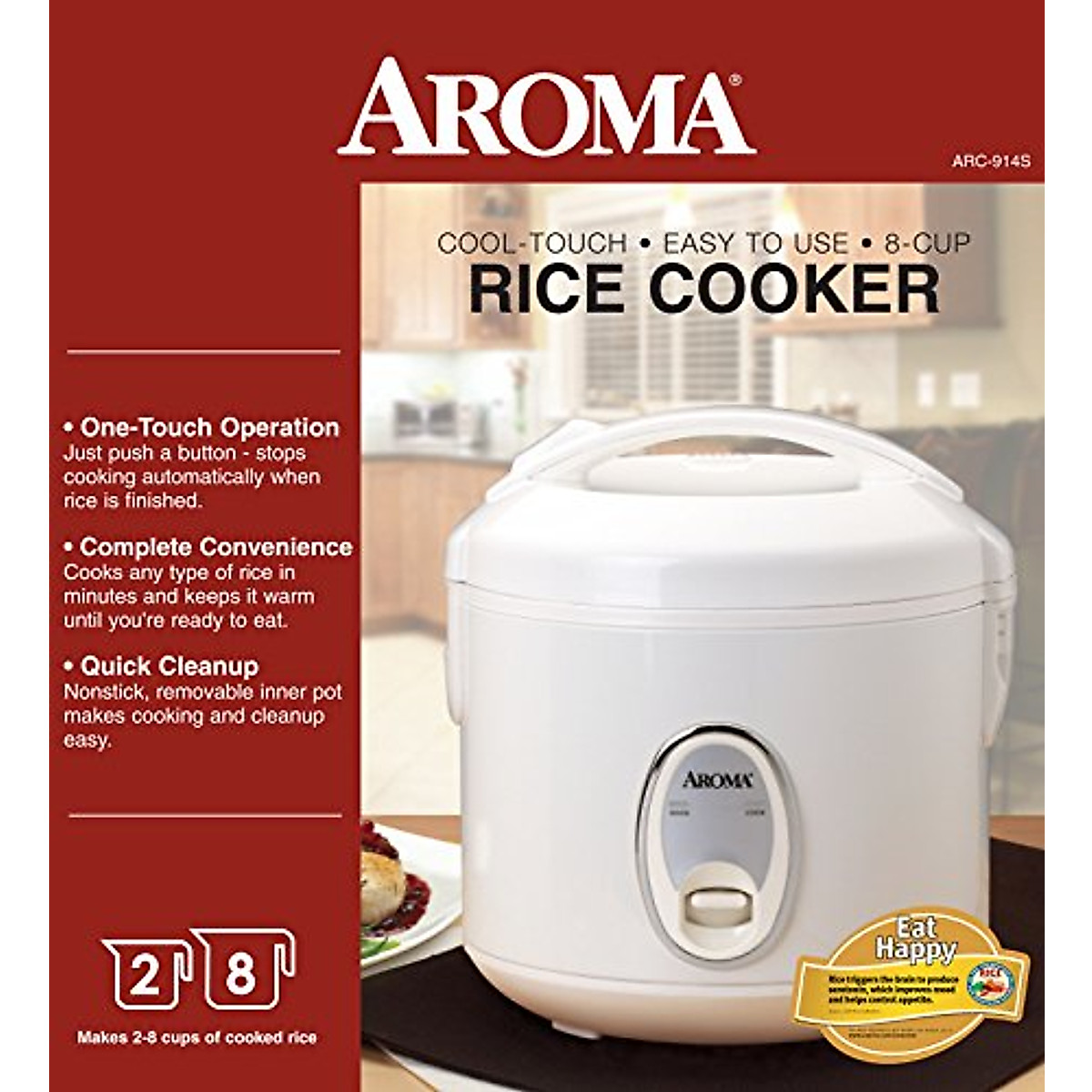 Aroma Housewares 8-Cup (Cooked) (4-Cup UNCOOKED) Cool Touch Rice Cooker (ARC-914S)