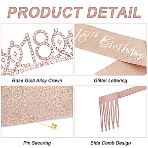 18th Birthday Decorations for Girls, Including 18th Birthday Tiara and Sash, Happy Birthday Banner, Happy Birthday Cake Toppers, Number Candles and Balloons Set, 18th Birthday Gifts for Girls