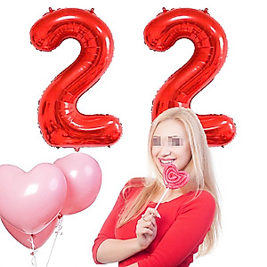 Xihuimay Number 22 Balloons 40 inch Digital Balloon Alphabet 22 Birthday Balloons Digit 22 Helium Balloons Big Balloons for Birthday Party Supplies Wedding Bachelorette Bridal Shower, Red Number 22