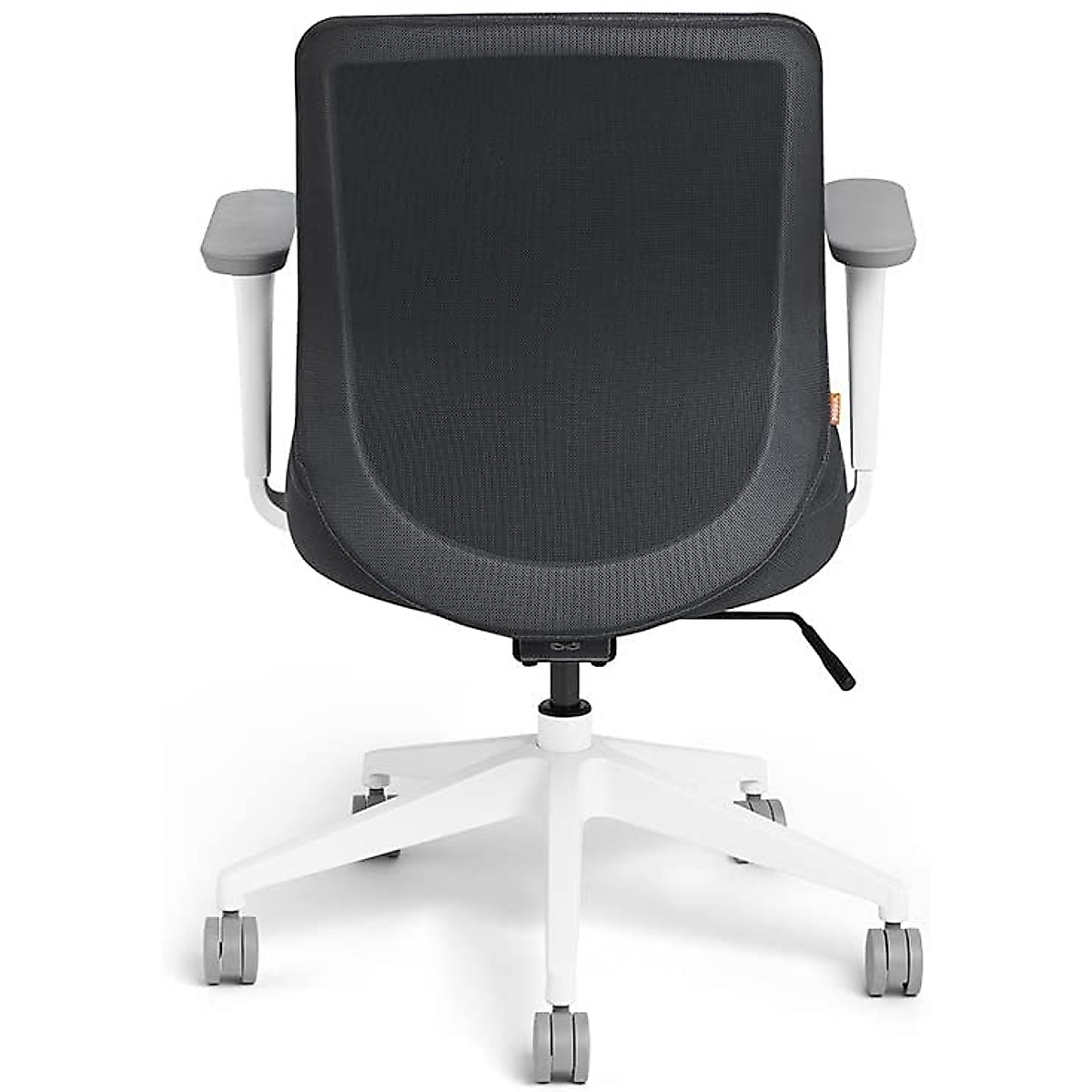 Poppin Mid Back Max Task Chair - Dark Gray Cushions + White Frame, Curvy Mesh Backrest, Adjustable Recliner, Armrest and Height Settings, 5 Caster Wheels for Easy Movement