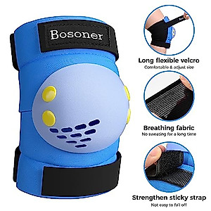 BOSONER Kids/Youth Knee Pads Elbow Pads Wrist Guards Set for 3-15 Years, Child Protective Gear Set for Roller Skates, Cycling, BMX Bike, Skateboard, Inline Skating, Scooter Riding Sports
