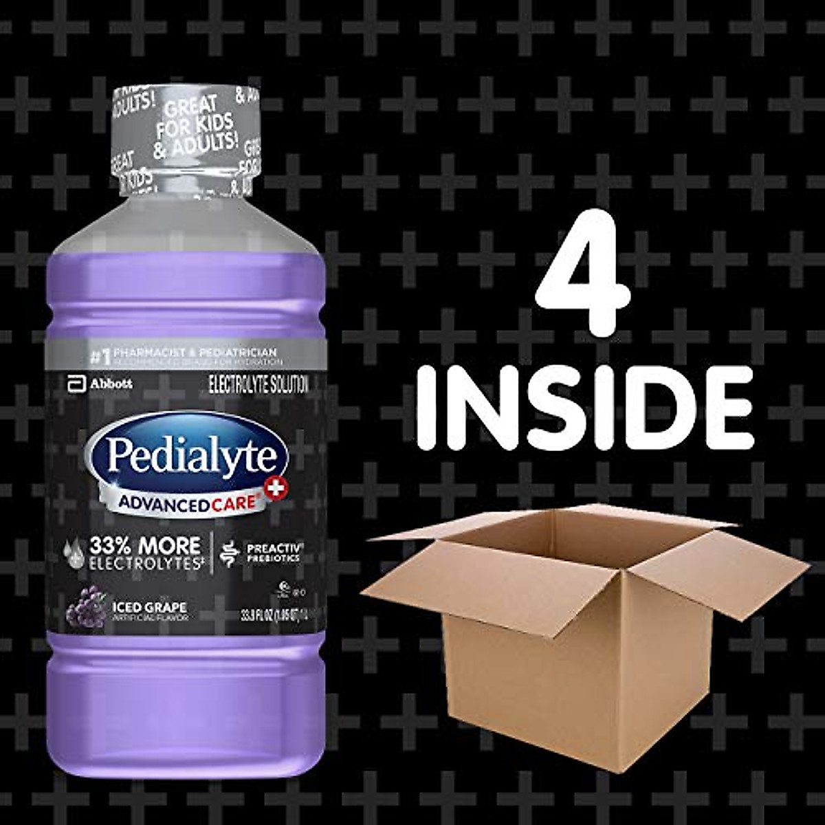 Pedialyte AdvancedCare Pedialyte AdvancedCare Plus Electrolyte Drink with 33% More Electrolytes and Has PreActiv Prebiotics, Iced Grape, 1 Liter, 4 Count