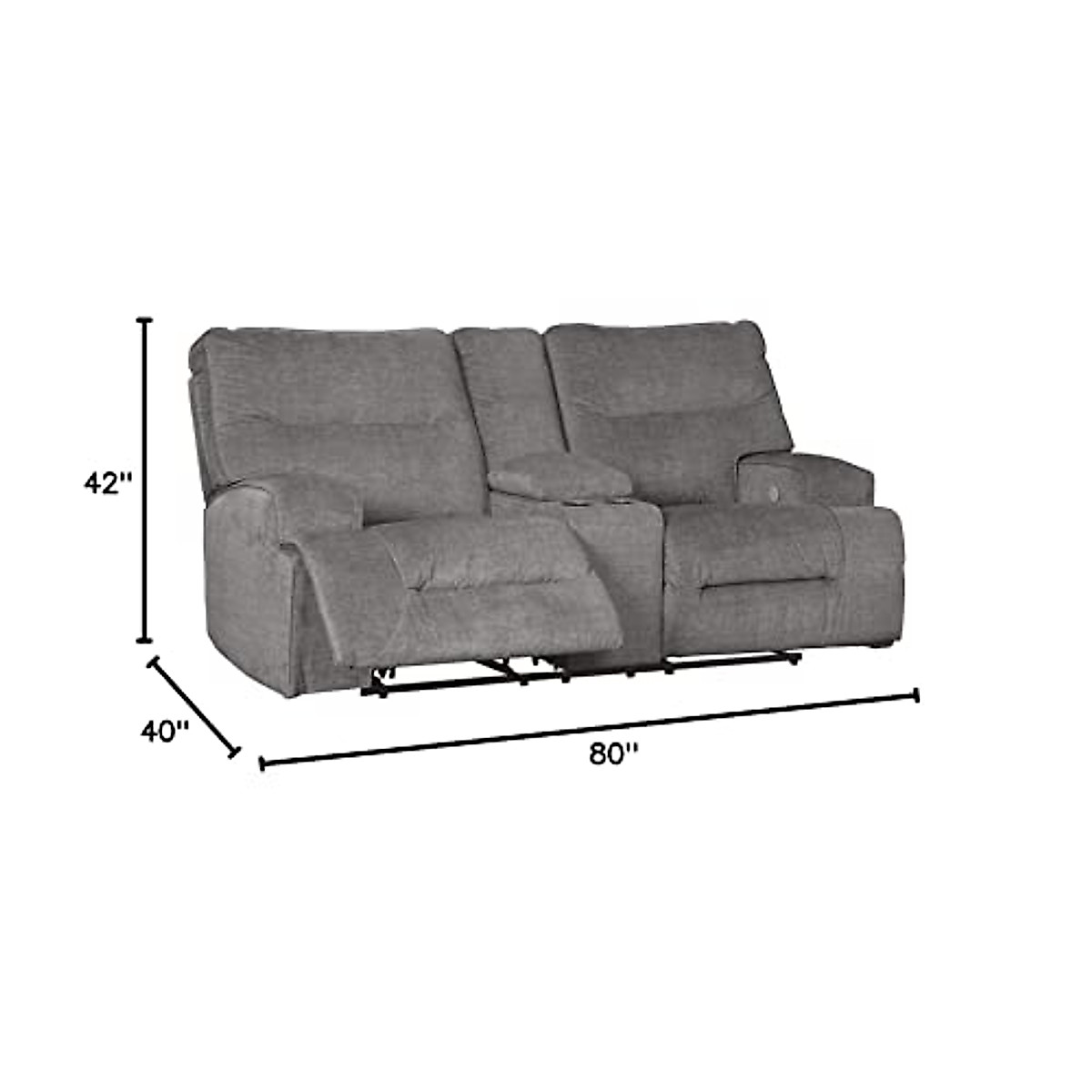 Signature Design by Ashley Coombs Double Reclining Power Loveseat w/Console, Charcoal