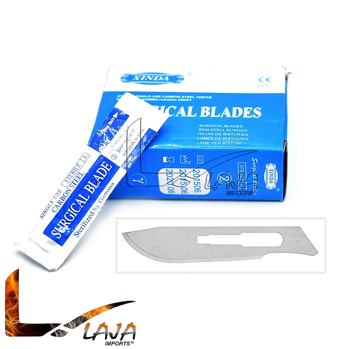 100 Scalpel Sterile Blades #22 with Free Scalpel Handle #4 (Laja Imports Brand) for Educational Use