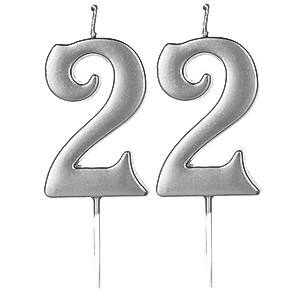 Silver 22nd & 2nd Number Birthday Candles for Cake Topper, Number 22 2 Glitter Premium Candle Party Anniversary Celebration Decoration for Kids Women or Men