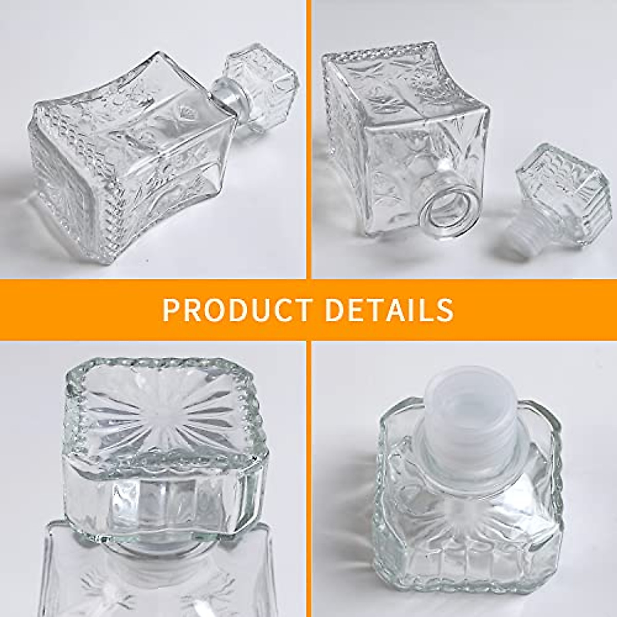 Cadamada Wine Decanter, 25 Oz Glass Decanter Bottle, Delicate Decanter Set-for Tequila, Brandy, Scotch and Vodka, Gift Giving, Bar and Party Decoration (3pcs)