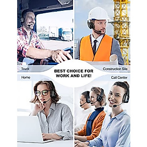 TECKNET Trucker Bluetooth Headset with Microphone Noise Canceling Wireless On Ear Headphones, Hands Free Wireless Headset for Cell Phone Computer Office Home Call Center Skype (Black)