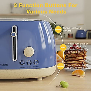 Anfilank Toaster 4 Slice,Retro Stainless Steel Toaster with Extra Wide Slots Cancel, Bagel, Defrost Function, Dual Independent Control Panel, Removable Crumb Tray, 6 Shade Settings and High Lift Lever, Blue, Large Size