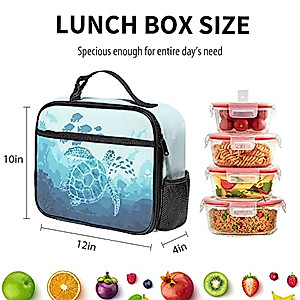 Sea Ocean Turtles Bule Lunch Box with Detachable Buckle Hand Strap, Large Capacity Lunch Bag Durable Lunch Tote Bag for Travel Women Men Girls Boys (Sea Turtles)