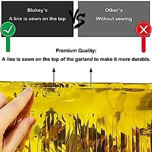 Blukey 10 Feet Long Roll Metallic Fringe Garland (Set of 3) Gold Tassel Foil Banner - Party Supplies for Parade Floats, Fiesta Backdrop, Patriotic Decorations, Wedding, Birthday (Gold)