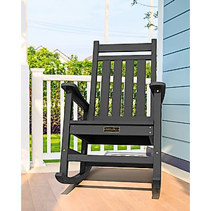 SERWALL Outdoor Rocking Chair Set of 2, HDPE Rocking Chairs for Adult, Black