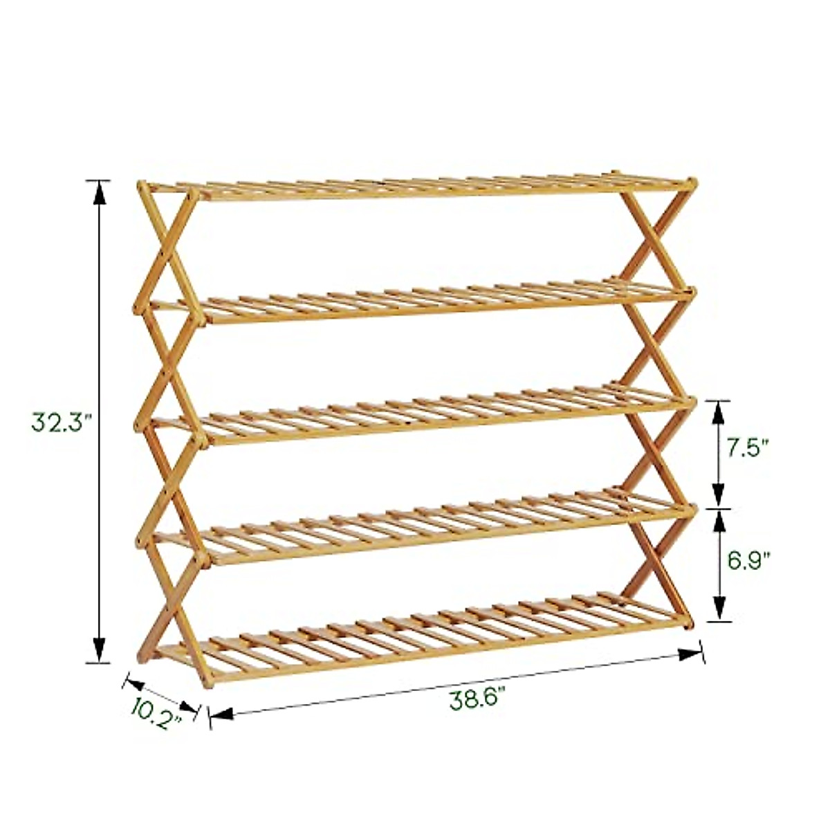 MoNiBloom Bamboo 5-Tier Wide Shoe Organizer Shelf, Stackable Shoes Shelf Storage Organize Installation-Free for Entryway, Hallway, Bedroom, Natural