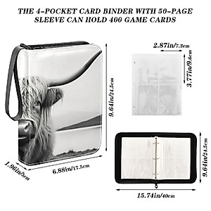 PYBUG Highland Cow Trading Card Binder with Nylon Strap 4-Pocket Waterproof PU Leather Card Collection Binder for 400 Cards Sturdy Card Holder Folders for Game Cards,Sports Cards