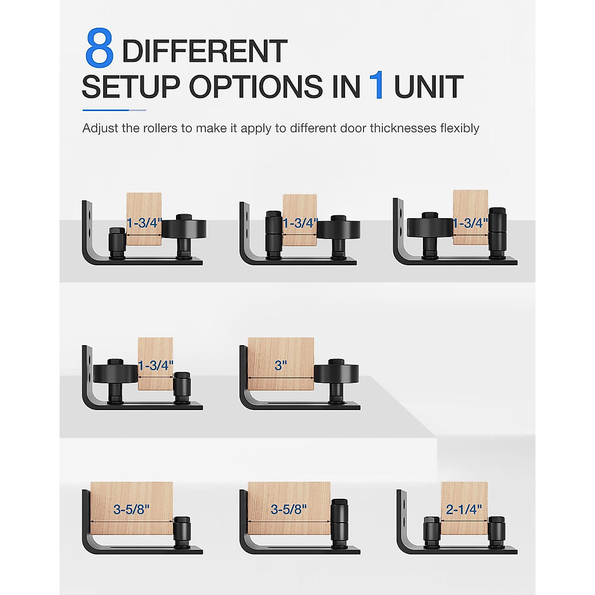 ZEKOO Sliding Barn Door Floor Guide, 8 Setup Options, Adjustable Stay Roller Guide, Black Wall Mounted Barn Door Hardware for Flush Bottom