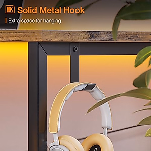 ODK Computer Desk, 40 Inch Small Study Desk, Office Desk with Storage, Work Table with Headphone Hook for Small Space Home Office, Rustic Brown