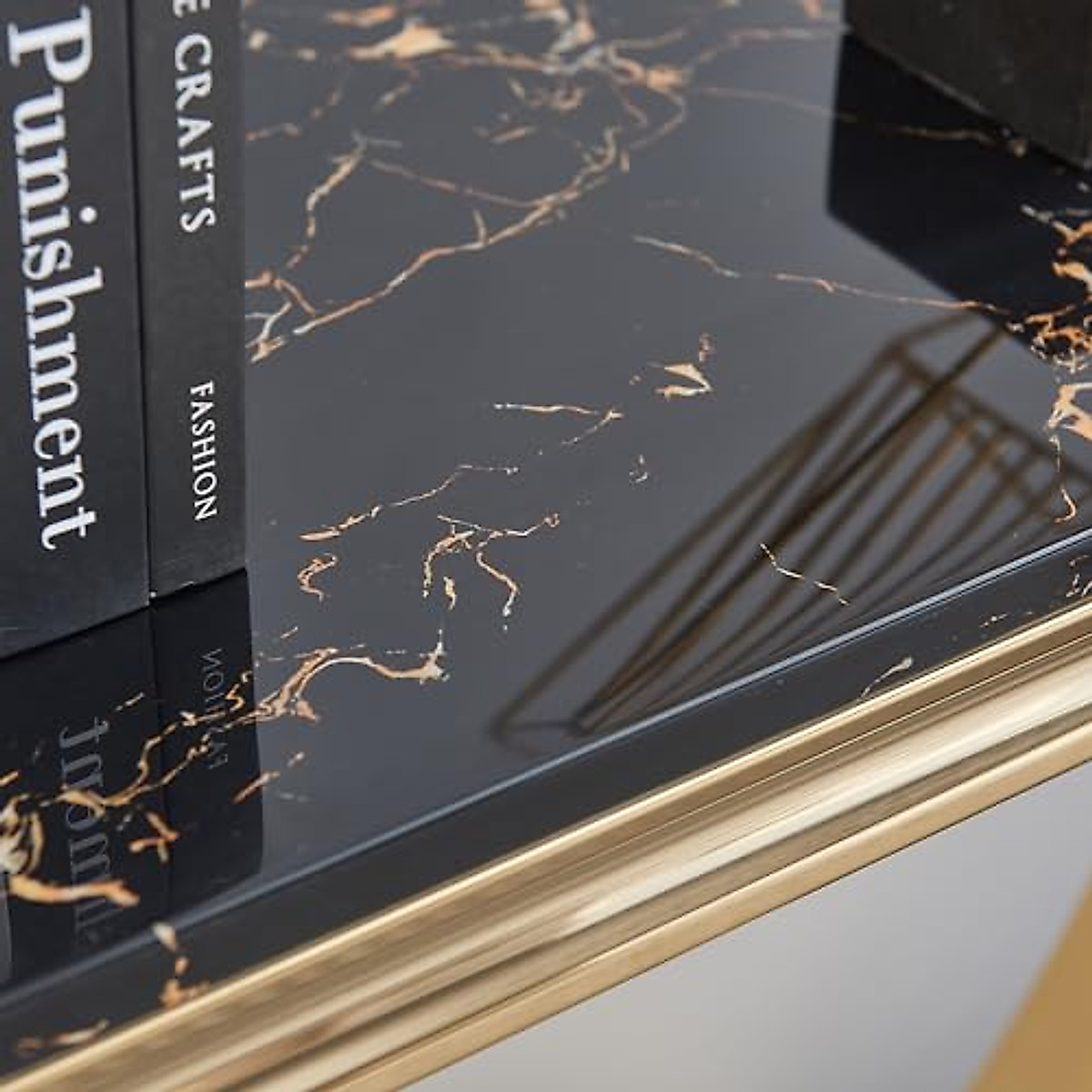 Maotifeys Small Black Marble End Table, Gold Pedestal Base, Mid Century Modern Accent Table for Living Room & Bedroom