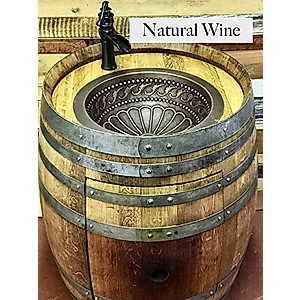 Wine Barrel Copper Sink Vanity with Hidden Hinged Door and Antique Waterfall Faucet