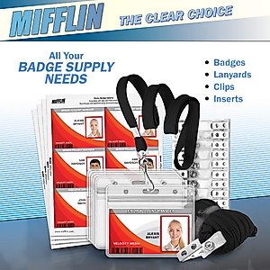 Mifflin-USA Flat Lanyards for ID Badges (Black, 36 Inch, 5 Pack), Comfortable Neck Straps