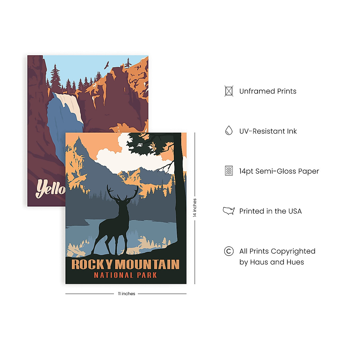 HAUS AND HUES Vintage National Park Posters Set National Parks Art Prints Nature Wall Art and Mountain Print Set Abstract Prints of Mountain Wall Art (11"x14", UNFRAMED)